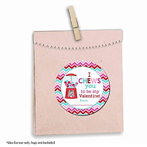 I Chews You Bubble Gum Valentine Party Favor Sticker Labels for Kids, 40 2" Party Circle Stickers by AmandaCreation, Great for Classroom Valentines, Envelope Seals, Gifts & Treats