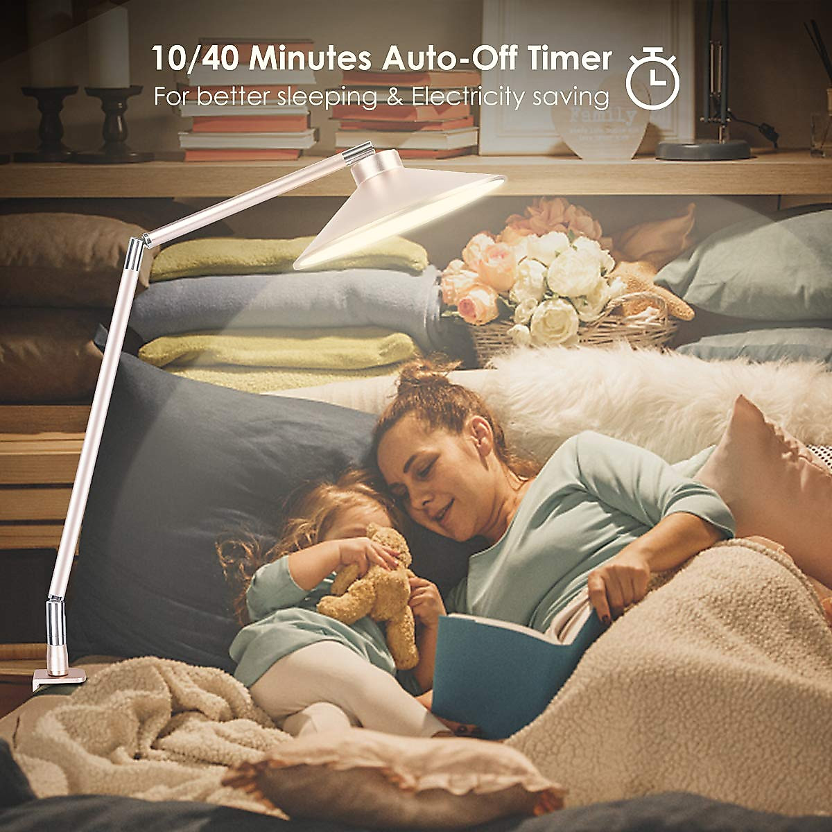 Wellwerks Swing Arm Desk Lamp, 12W Eye-Caring LED Desk Lamp with Clamp, Dimmable Desk Light with Timer and Memory Function, 3 Color Modes, Modern Architect Table Lamp for Task Study (Pink)