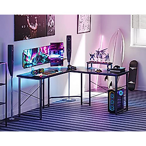 ODK L Shaped Gaming Desk, 51 Inch Computer Desk with Monitor Stand, PC Gaming Desk, Corner Desk Table for Home Office Sturdy Writing Workstation, Carbon Fiber Surface, Black