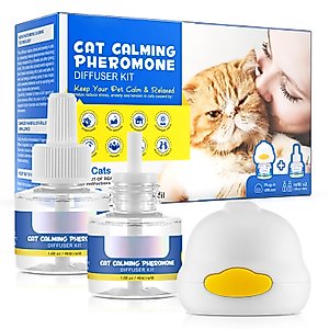 FRDUGA Cat Calming Pheromone Diffuser，Enhanced Cat Calming Diffuser Kit for Cat Anxiety Relief, 2 in 1 Cat Calming Starter Kit (Diffuser Head + 48ml Vial) for 30 Days Use (2 Packs)