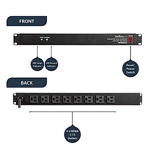 StarTech.com 19" 18U Server Rack Cabinet and 8 Outlet Horizontal 1U Rack Mount PDU Power Strip Bundle