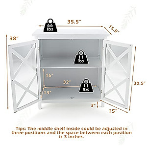 LOKO Buffet Cabinet, Kitchen Storage Cabinet with Tempered Glass Doors & Adjustable Shelves, Sideboard Cabinet Liquor Cabinet for Kitchen, Living Room, 35.5 x 15.5 x 38 inches (White)