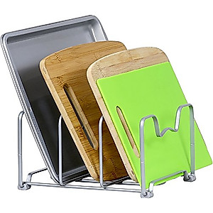 2 Pack - SimpleHouseware Kitchen Cabinet Pantry and Bakeware Organizer Rack Holder, Silver