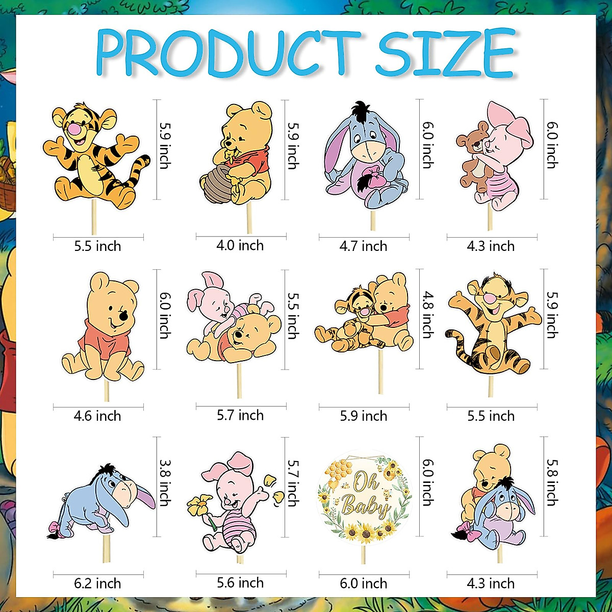 24 PCS Classic The Pooh Centerpieces Winnie Table Toppers On Sticks Cutouts for Winnie Baby Shower decorations Winnie Table Decorations Winnie Birthday Party Supplies