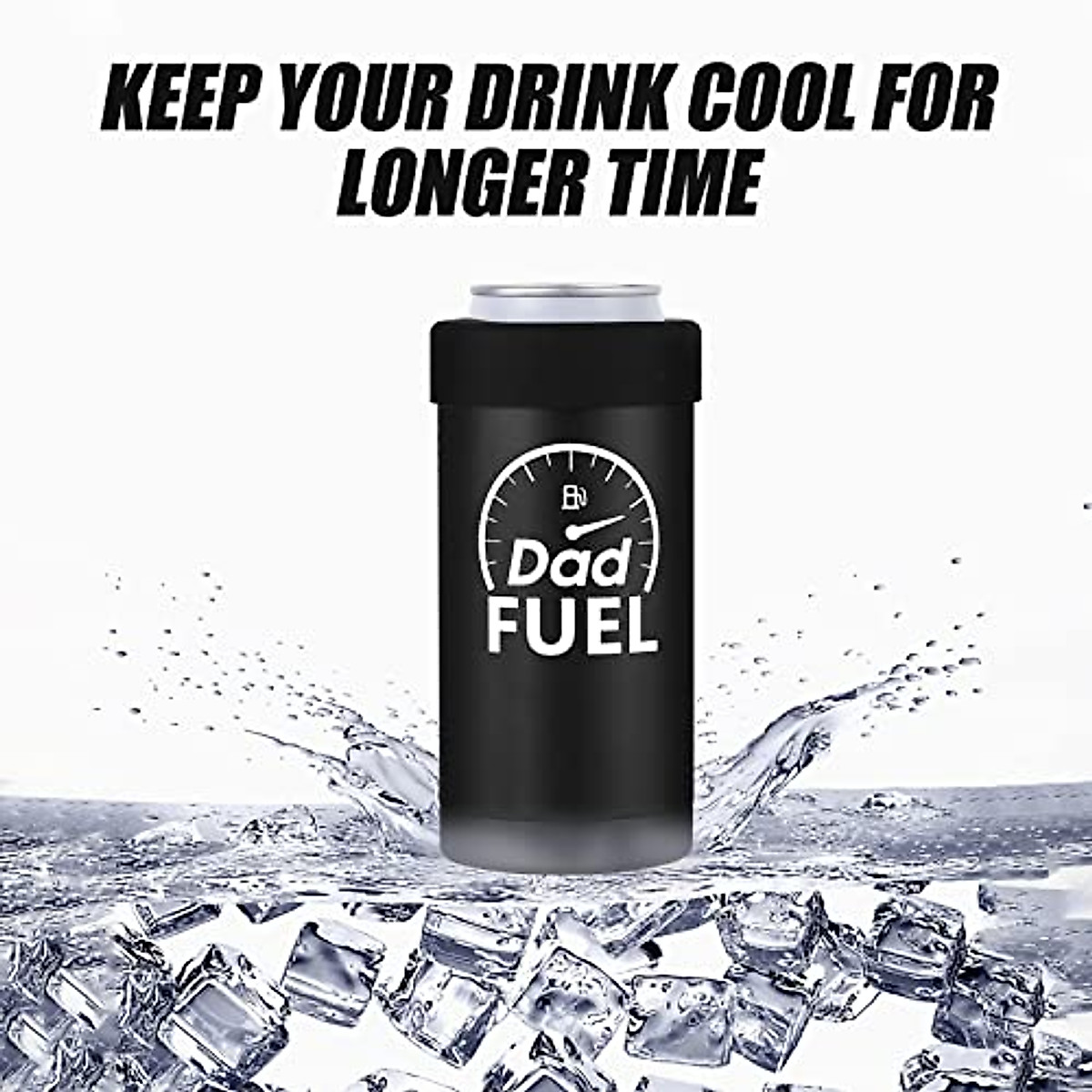 Tutmyrea Stainless Steel Insulated Can Cooler for Father's Day, Double-walled Vacuum Skinny Can Coozie for 12 Oz Tall Slim Cans, Gift for Dad (Dad Fuel-Black)