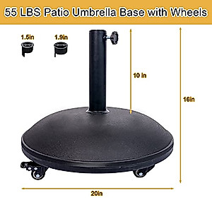 Sundale Outdoor Heavy Duty Umbrella Base, 55 LBS Plastic Shell Concrete Mobile Stand with 4 Wheels for Patio, Deck, Garden, Poolside, Black