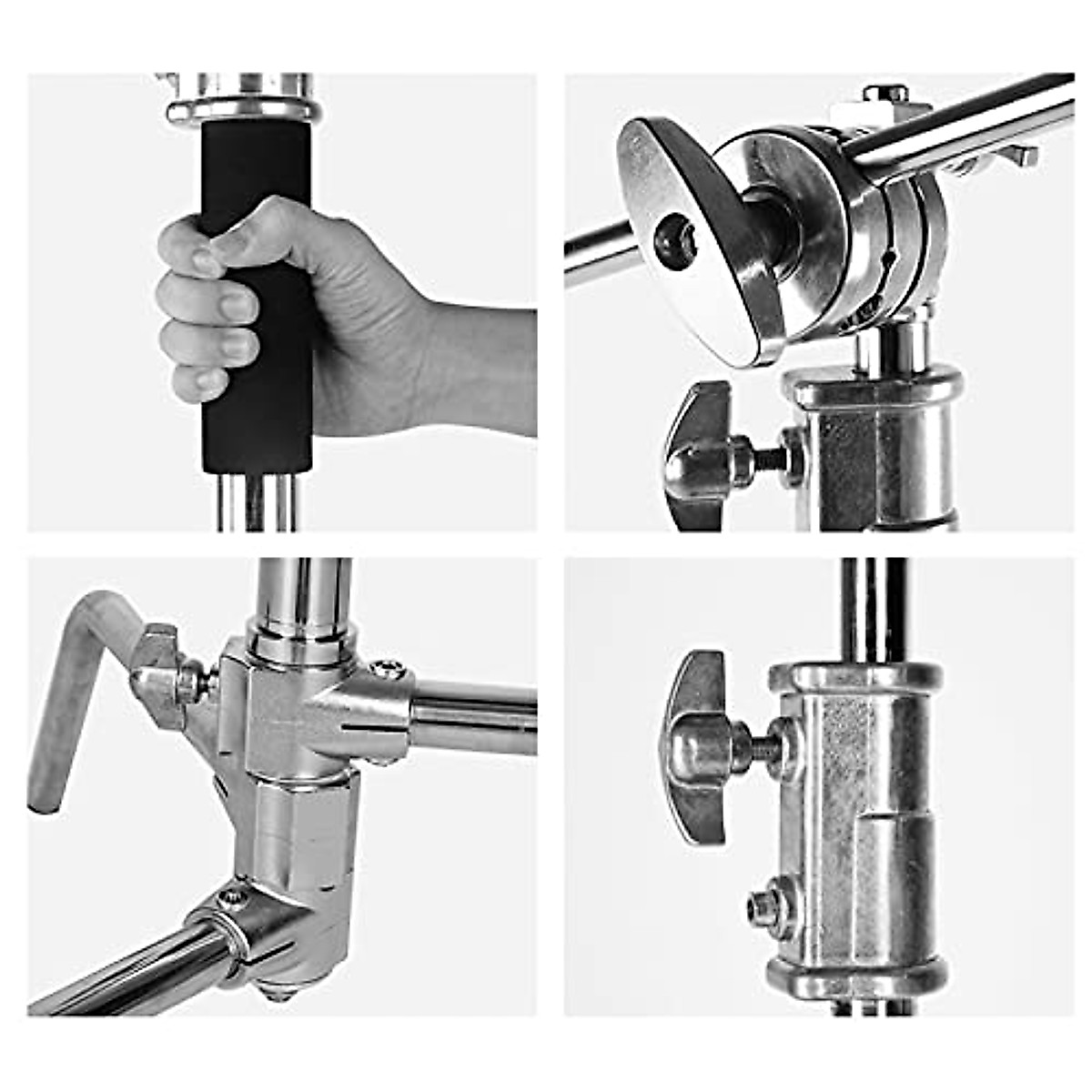 Lapgood 100% Stainless Steel Heavy Duty C Stand with Boom Arm - Max Height 10.8ft/330cm Photography Light Stand with 4.2ft/127cm Holding Arm, 2 Grip Head for Studio Monolight, Softbox, Reflector