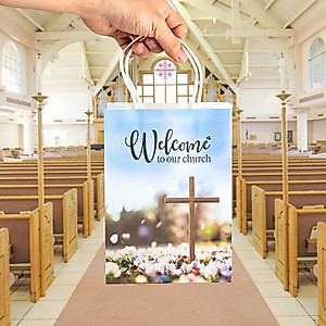 YHNTGB 12Pcs Church welcome bags with handles Welcome to our church gift bags Religious gift bags for Church Guest Baptism Bulk Hotel Birthday Church Theme Party Supplies 5.9 x 3.15 x 8.27inch 2 types
