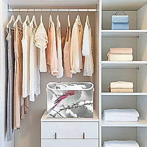 WELLDAY Winter Birds Snow Branch Storage Baskets Foldable Cube Storage Bin with Lids and Handle, 16.5x12.6x11.8 In Storage Boxes for Toys, Shelves, Closet, Bedroom, Nursery