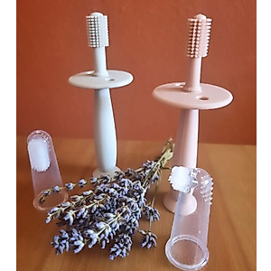 PandaEar Baby Finger Toothbrush Silicone Toothbrush Pink+Blue (3 Set)| Oral Care for Infants Ages 3 Months Plus