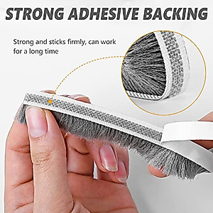 39.37FT Weather Stripping Brush for Sliding Doors and Windows, Fluffy Self-Adhesive Sealing Strips，Wind Strips, Suitable for Doors and Windows, Anti-Collision and Soundproofing(0.35''X0.19'' Grey)