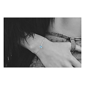 EGOO&YAMEE March Birthstone Bracelet Silver Copper White Gold Plated Cz Crystal Hearts & Arrows Adjustable Bangle (12 Color) Gifts for Women