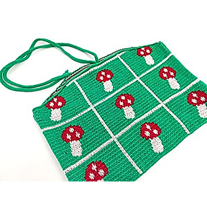 Women’s Knit Crop Tank Top Halter Neck Cute Mushroom Graphic Backless Crochet Summer Cami Top Green