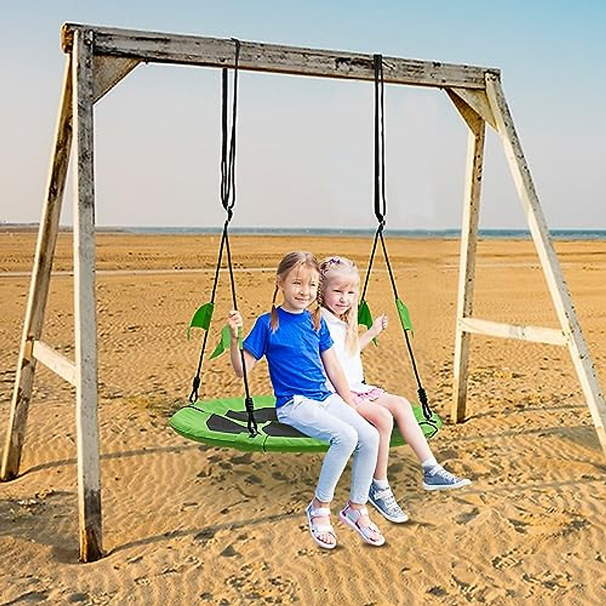 Outdoor Saucer Tree Swing,Saucer Tree Swing for Kids Adults 900D Oxford Waterproof with 2pcs Tree Hanging Straps Steel Frame,Outdoor Flying Swing for Playground and Backyard (Green)