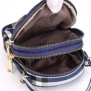 Multi Zipper Pocket Plaid Small Crossbody Bag Handbags Cell Phone Purse Wallet for Women (Gray)