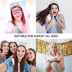 BAHABY Birthday Crowns for Women, It's My Birthday Sash & Birthday Headband Set Princess Birthday Sash and Rhinestone Tiara Birthday Gifts for Women Girls Sweet Happy Birthday Accessories for Party- Silver