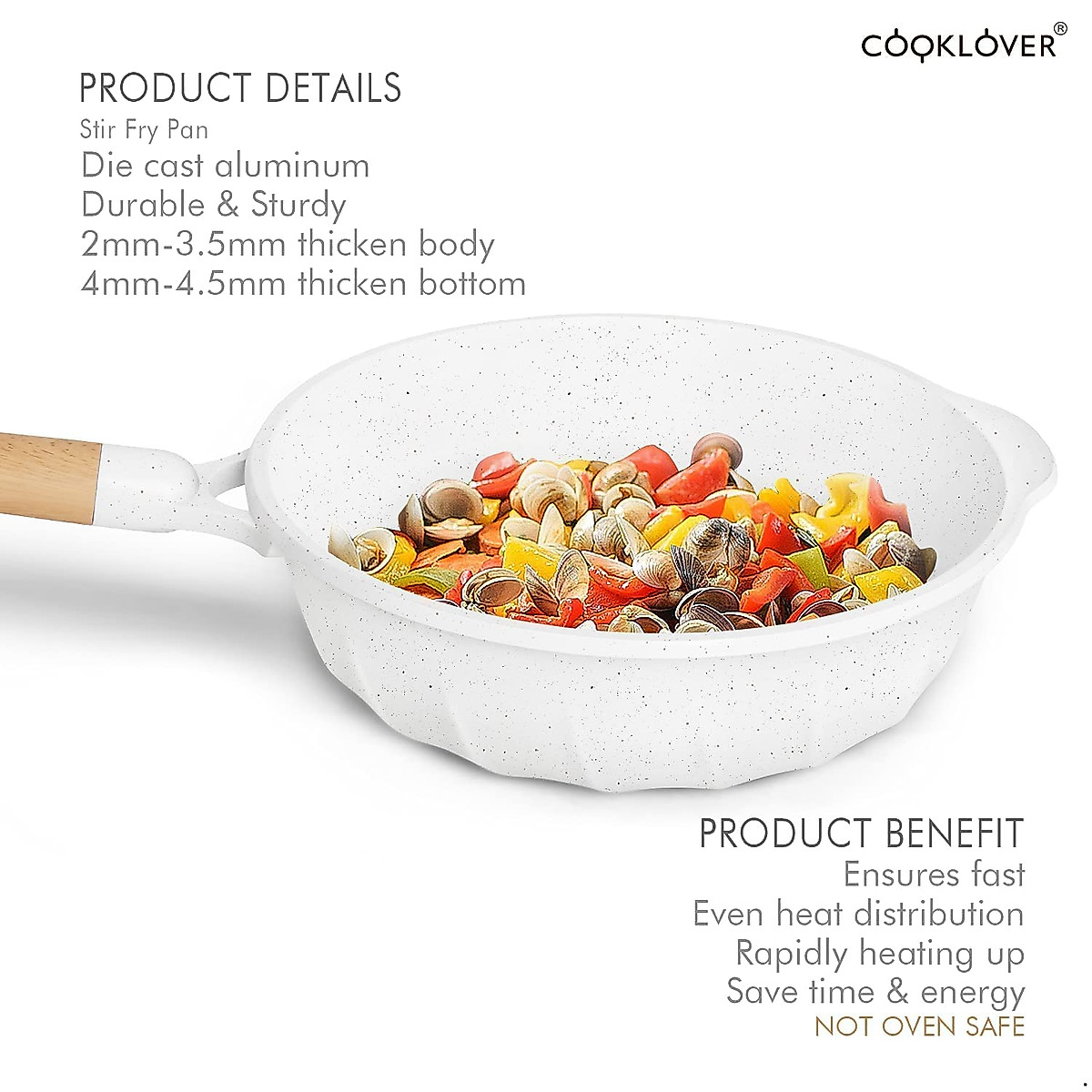 COOKLOVER Nonstick Frying Pan Induction Sauté Pan with Lid Pack-2-9.5 inch&11 inch- White