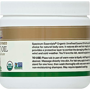 Spectrum Essentials Organic Virgin Coconut Oil, Unrefined, 15 Oz (Packaging May Vary)