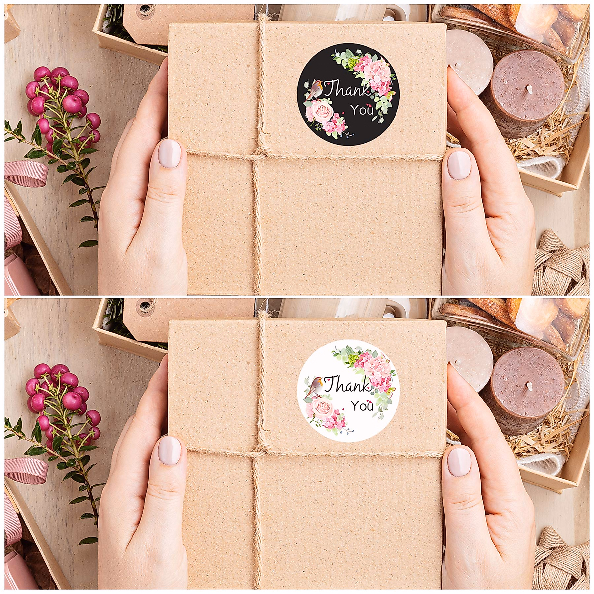 FUNWALTILES Thank You 2 Designs 500pcs Floral Wedding Gift Decoration Mail Seals Roll Labels Sticker Round 2"