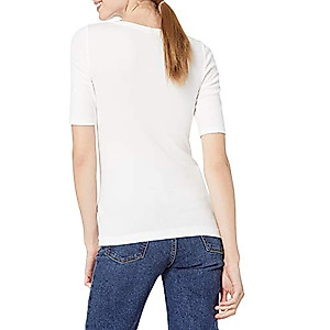 Amazon Essentials Women's Slim-Fit Half Sleeve Square Neck T-Shirt, Bright White, Medium