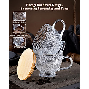 AJARAERA Glass Vintage Coffee Mugs Set of 6,16oz Glass Mugs, Clear Coffee Cups, Water Glasses, Drinking Glasses, Vintage Glass Coffee Mug Set for Holiday, Aesthetic Gift for Family