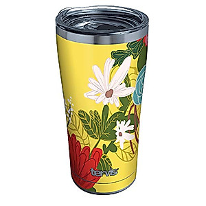 Tervis Triple Walled Yellow Mellow Floral Insulated Tumbler Cup Keeps Drinks Cold & Hot, 20oz Legacy, Stainless Steel