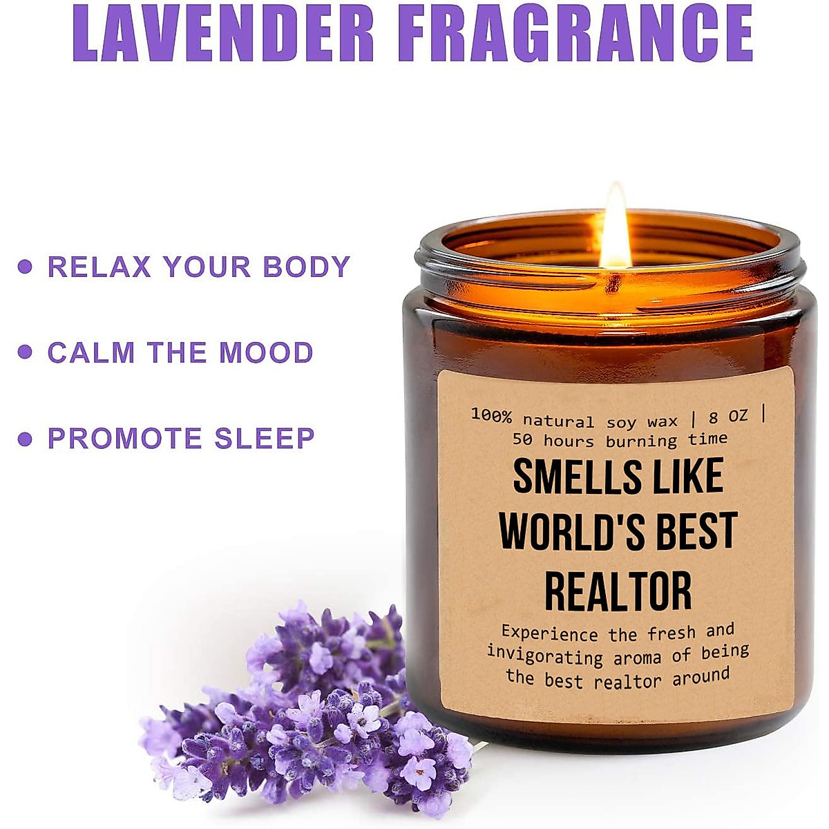 Smells Like World's Best Realtor Candle - Realtor Gift - Gift for Realtor - Real Estate Agent Gift - Salesperson - Glass Candle Jar - Non-Toxic Ingredients