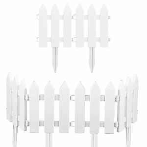 PLULON 6 Pieces Garden Fence with 6 Pieces Fence Insert White Plastic Fence Garden Picket Fence Edgings Lawn Flowerbeds Plant Borders Decorative Garden Yard