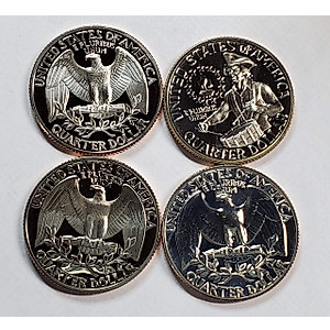 Proof Washington Quarters-Set of 4 Coins-All Different Dates-One Coin from each Decade 60s 70s 80 and 90s (1/4) Proof 66 to DCAM