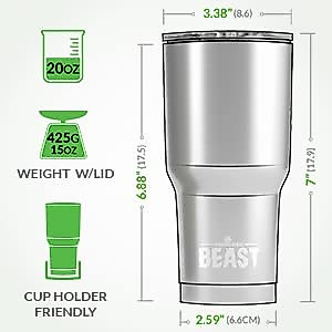 BEAST 20 oz Army Green Tumbler Set with Handle - Stainless Steel Coffee Cup + 2 Straws Brush, Gift Box & Black Handle