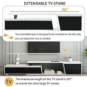 Modern Extendable TV Stand for 55/65/70/80/100 Inches TV,Minimalist Entertainment Center TV Cabinet with 2 Drawers and 1 Cabinet,Media Console Television Stands Credenza for Living Room,Bedroom,White
