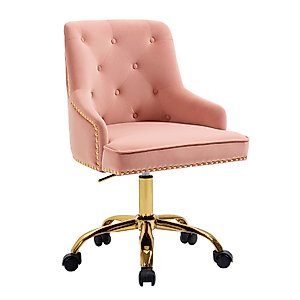 ATTICA Home Office Desk Chair with Soft Foam Seat Cushion 360 Degree Swivel and Rivets Design, Velvet Office Chair(Pink)