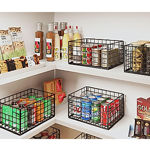 X-cosrack Metal Wire Basket Pantry Basket Foldable Cabinet Organizer with Handles-6 Pack-12"x9"X6", Food Storage Freezer Organizer Bins for Kitchen Bathroom Laundry Closet Garage - Patent Design