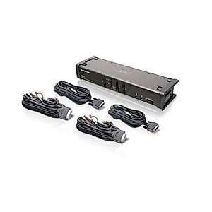 IOGEAR 4-Port DVI KVMP Switch - 1920 x 1200 60Hz - LED Display - Auto Scan Mode - 2.1 Audio w/Mic - 2 USB 2.0 Hub For Peripherals Sharing - Plug n Play - Win Linux Mac Sun - TAA Compliance - GCS1104