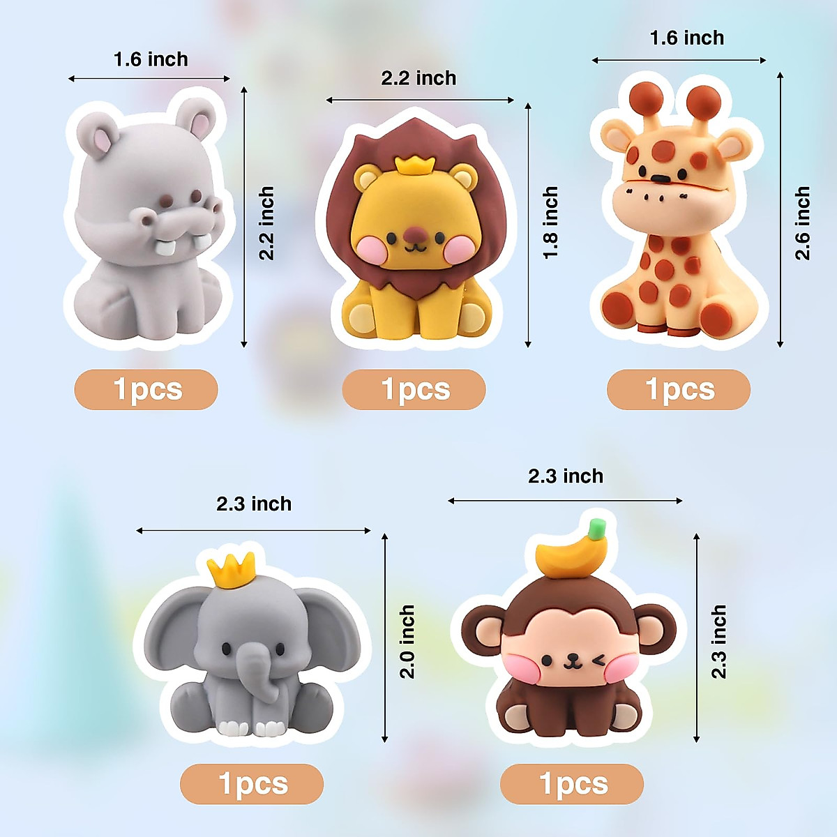 Jungle Safari Animal Cake Toppers – Lion Giraffe Monkey Hippo Elephant for Baby Shower