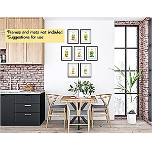 Kitchen Wall Art - Herbs Prints in Pots (Set of 7) - Farmhouse Decor - Unframed Botanical Prints (5x7)