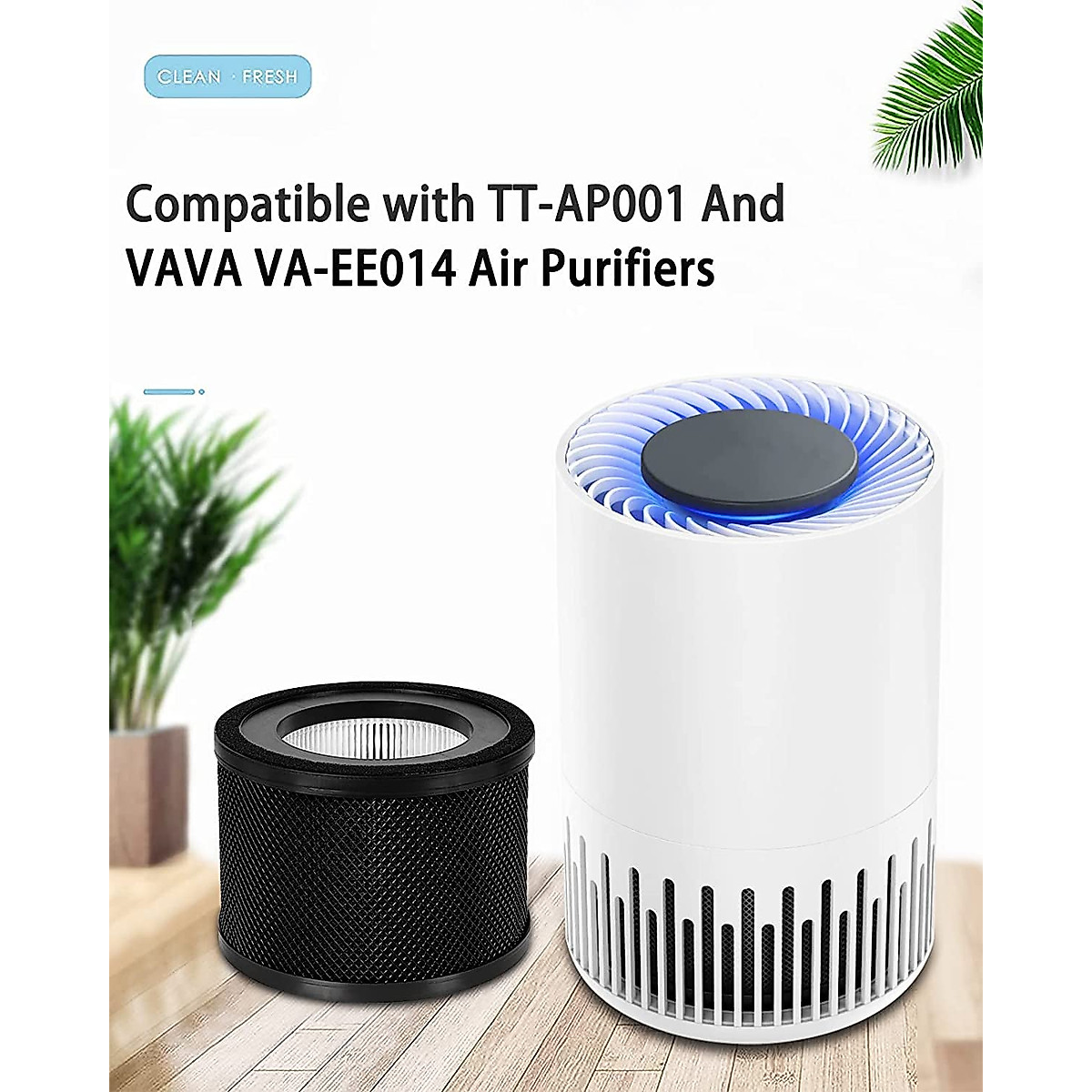 2-Pack TT-AP001 Filter Replacement for TT-AP001, VAVA VA-EE014 Air Purifiers, H13 True HEPA Filter, Replace TT-AP001SPF