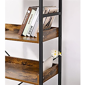RokiaTek Bookshelf Bookcase 6-Tier Storage Rack with Open Shelves, Vintage Standing Bookshelves Metal Frame Industrial Display Rack for Living Room Bedroom, Rustic Brown and Matte Black