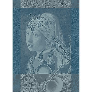 Garnier-Thiebaut, Femme à la Perle, Bleu French Jacquard Kitchen/Tea Towel, 100% Cotton