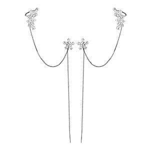 MaraLota Ear Cuffs 925 Silver Dangle Earrings for Women chain threader hanging earrings long tassel drop earrings for women Girls(FLOWER）