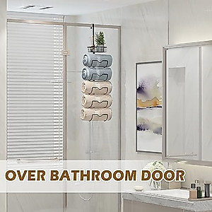 X-cosrack Over Door Towel Rack for Bathroom - Wall Mount Towel Holder with 6 Compartments - Rolled Towel Organizer Door Hanging - Matte Black