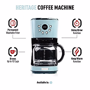 HADEN 75032 Heritage Innovative 12 Cup Capacity Programmable Vintage Retro Home Countertop Coffee Maker Machine with Glass Carafe, Turquoise Blue