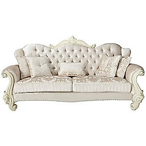 ACME Versailles Sofa w/5 Pillows - 52105 - Ivory Velvet & Bone White