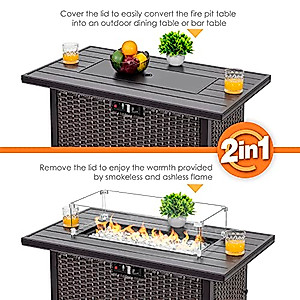 Nuu Garden 43-inch Propane Fire Pit Table, 50,000 BTU Aluminum Gas Fire Table with Lid, Cover and Glass Beads, Rectangle Firepit for Garden, Patio, Backyard, Deck, Dark Black