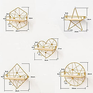 Floating Wall Shelves,Geometry Wall Mounted Storage Shelves,Iron Wall Decorative Storage Racks Holders for Living Room Bedroom Kitchen Bathroom Decoration Racks (Gold,Star)