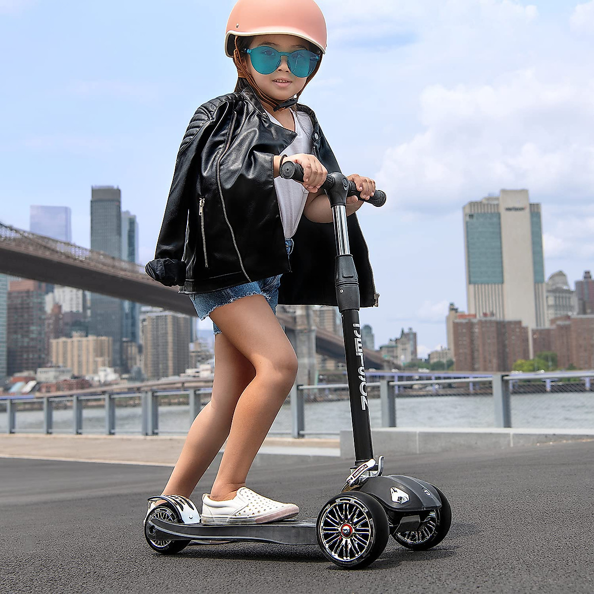 Jetson Scooters - Triton 3 Wheel Kick Scooter (Black) - Collapsible Portable Kids Three Wheel Push Scooter - Lightweight Folding Design - High Stability Lean-to-Steer Safety