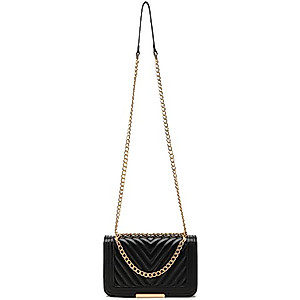 lola mae Crossbody Bags for Women Fashion Quilted Shoulder purse with Convertible Chain Strap Classic Satchel Handbag (Black-LM715)