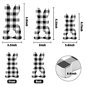 WATINC 3Pcs Easter Bunny Buffalo Plaid Tiered Tray Table Wooden Sign, Black White Wood Tabletop Decoration Farmhouse, Double Printed Freestanding Decor for Easter Room Office Party Desk Photo Prop