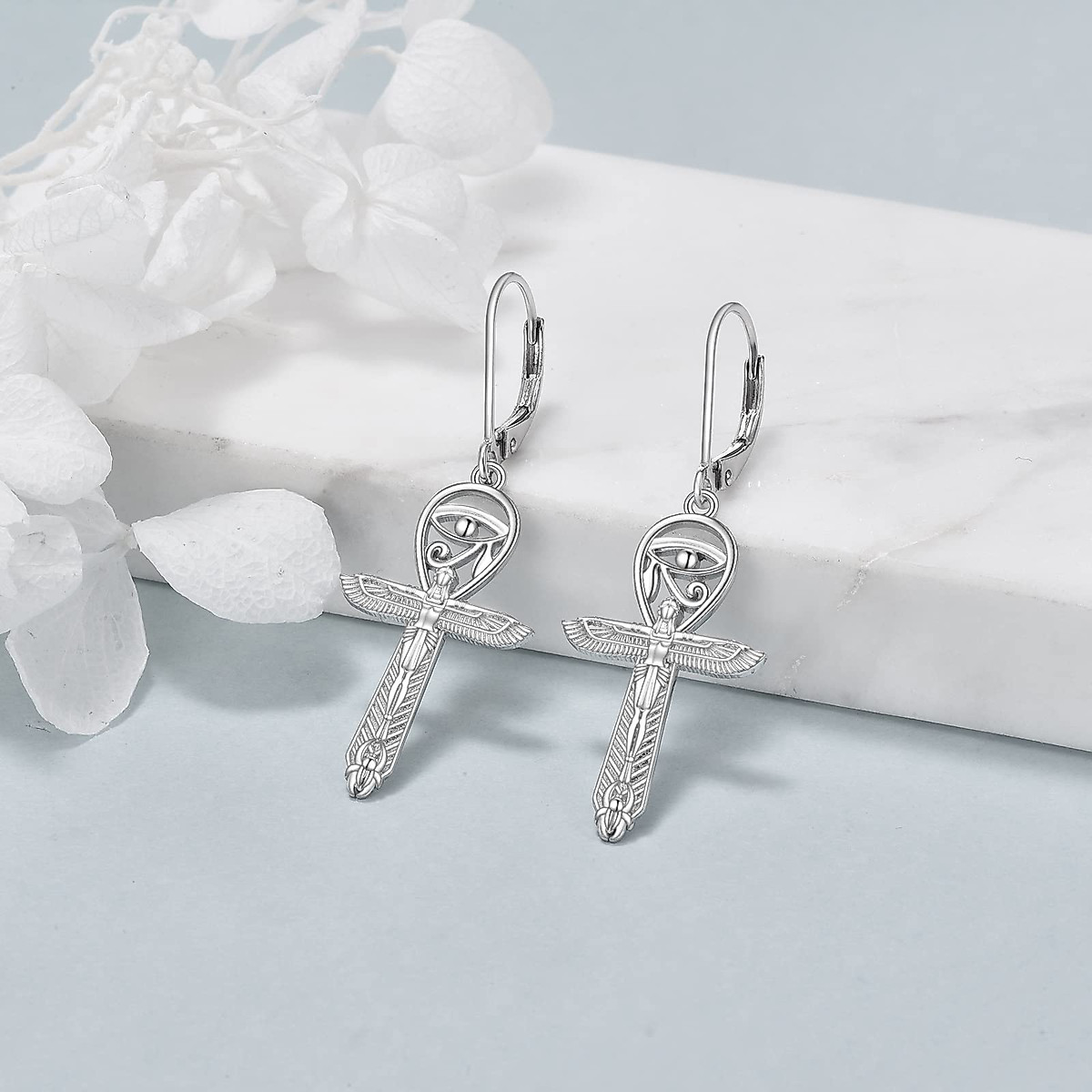 YFN Ankh Cross Earrings Sterling Silver Eye of Horus Earrings Egypt Dangle Drop Earrings Egyptian Protection Jewelry Gifts for Women