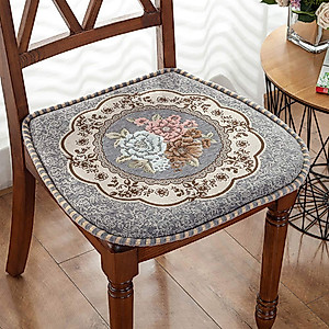 Peacewish European-Style Luxury Floral Dining Chair Cushion Kitchen Dining Chair Cushion with Straps (B-Gray, Set of 4)